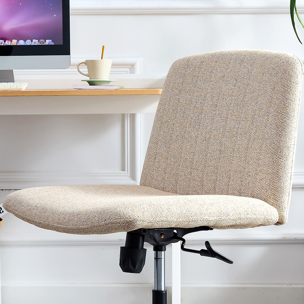HomVent Swivel Chair Furry Fabric Office Chair with Thick Padded Seat L Shape Desk Chair for Bedroom,Study Room,Living Room