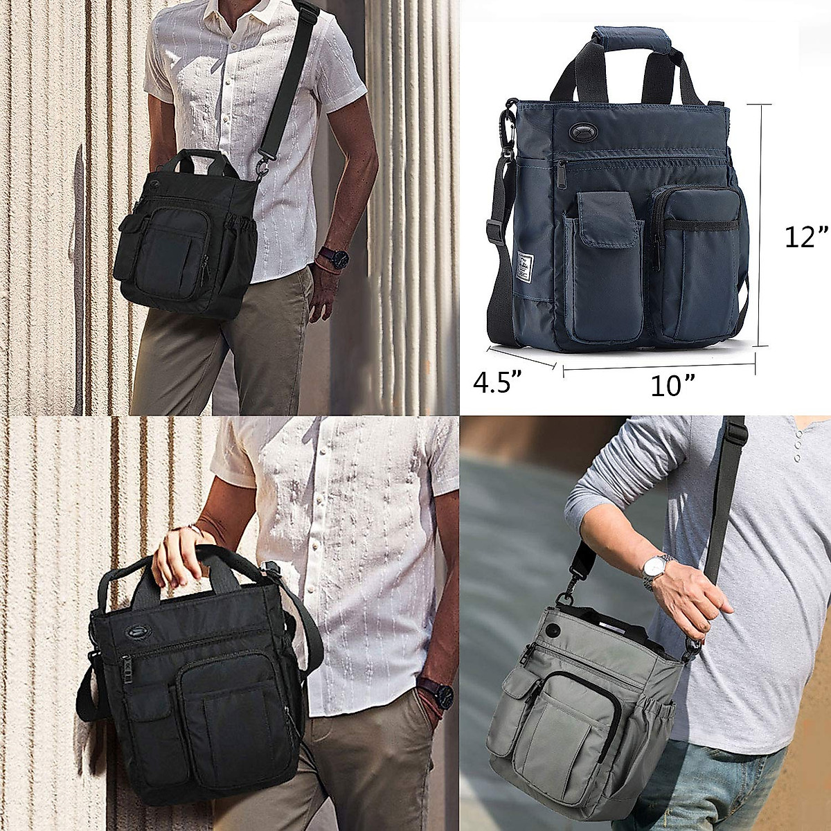 Crossbody Messenger Bag Men Waterproof Shoulder Business Work Bag Nylon with Headphone Port