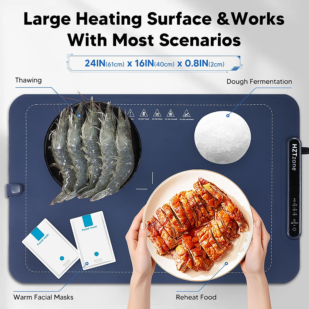 HZTzone Electric Warming Mat for Food, Electric Warming Tray with 3 Adjustable Temperature Modes, Rollable & Portable Food Warmer, Auto Shut-Off, Silicone Heating Mat for Parties Buffet, Gatherings
