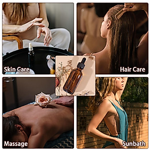 Comrzor 48 Pack 2oz Amber Glass Bottles with Glass Eye Droppers for Essential Oils, Perfumes & Lab Chemicals (Brush, Funnels, 2 Extra Droppers, 54 Pieces Labels & 30ml Measuring Cup Included)