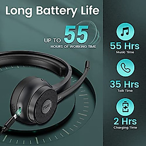 Bluetooth Headset V5.2, Wireless Headset for PC with AI Environmental Noise Cancelling Microphone (ENC), 2.4G USB Adapter, 55Hours Playtime, Stereo, Calls/Music Mode, On Ear Computer Headphones
