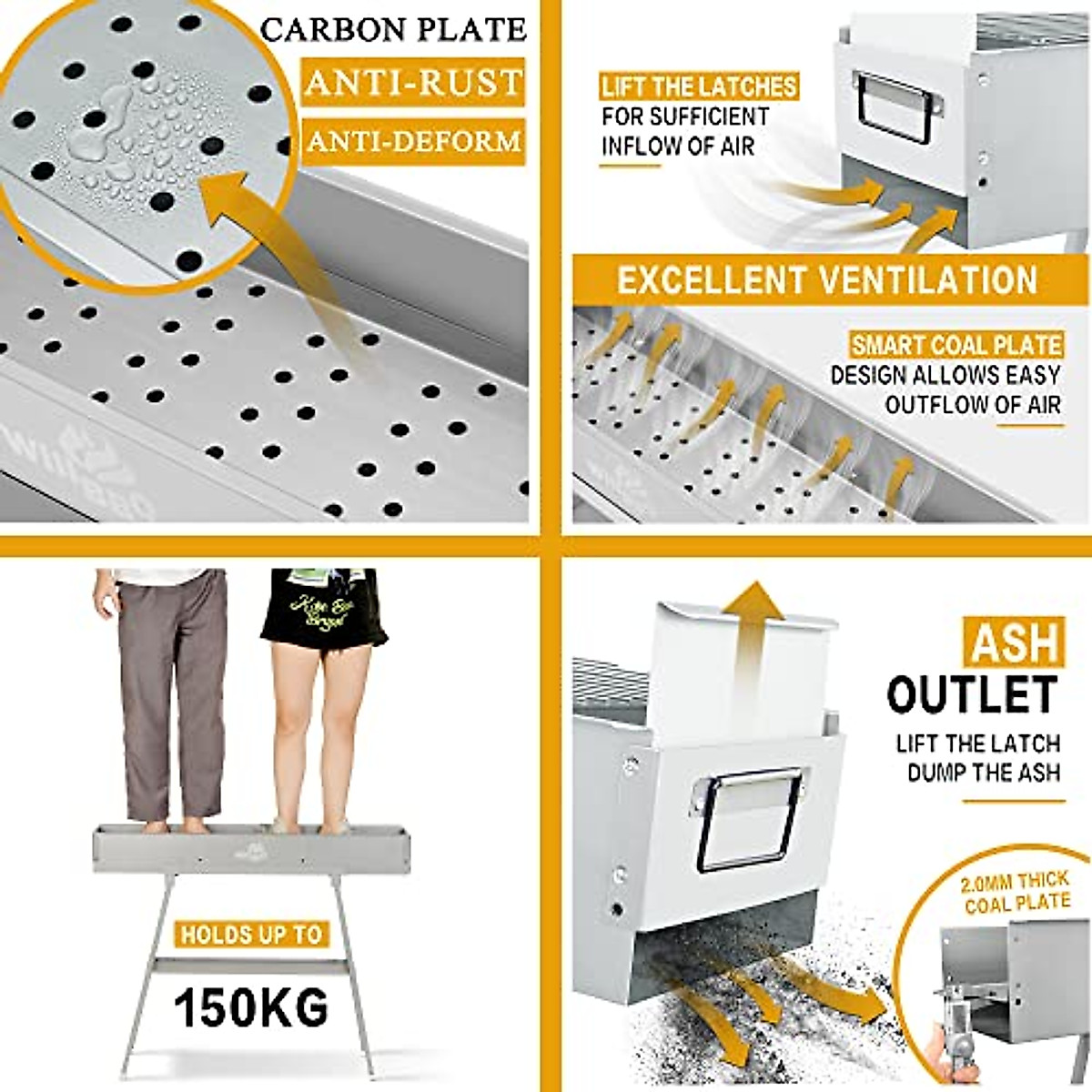 WILLBBQ Commercial Quality Portable Charcoal Grills Multiple Size Hibachi BBQ Lamb Skewer Folded Camping Barbecue Grill for Garden Backyard Party Picnic Travel Home Outdoor Cooking Use(31.6x7.1x5.1 inch)