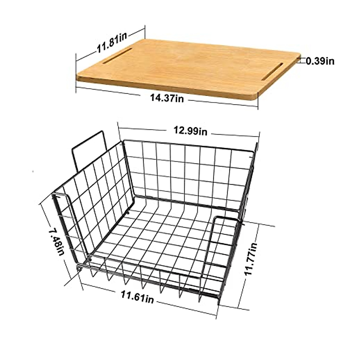 Stackable Wire Storage Baskets, TOBEFORT Fruit Basket for Kitchen Large Metal Bin for Cabinet Pantry Organization and Storage, Nesting Rectangular Basket with Wood Lid, Black