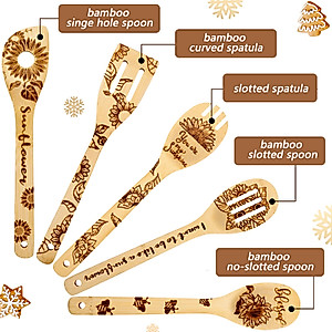 5 Pieces Sunflower Wooden Spoons Set Burned Cooking Utensil Spoon Sunflower Kitchen Baking Spoon Summer Kitchen Decoration for Wedding Bridal Shower Christmas Gift Ideas