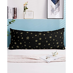 Edwiinsa Golden Snowflake Body Pillow Covers 20x54 Side Sleeper Pillow, Plush Soft Comfort for Hair/Skin Cooling Pillowcases with Envelop Closure Throw Covers Merry Christmas Winter Black