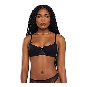 Savage X Fenty, Women's, Missy Floral Glow Lace Balconette Bra, Caviar, 34DDD