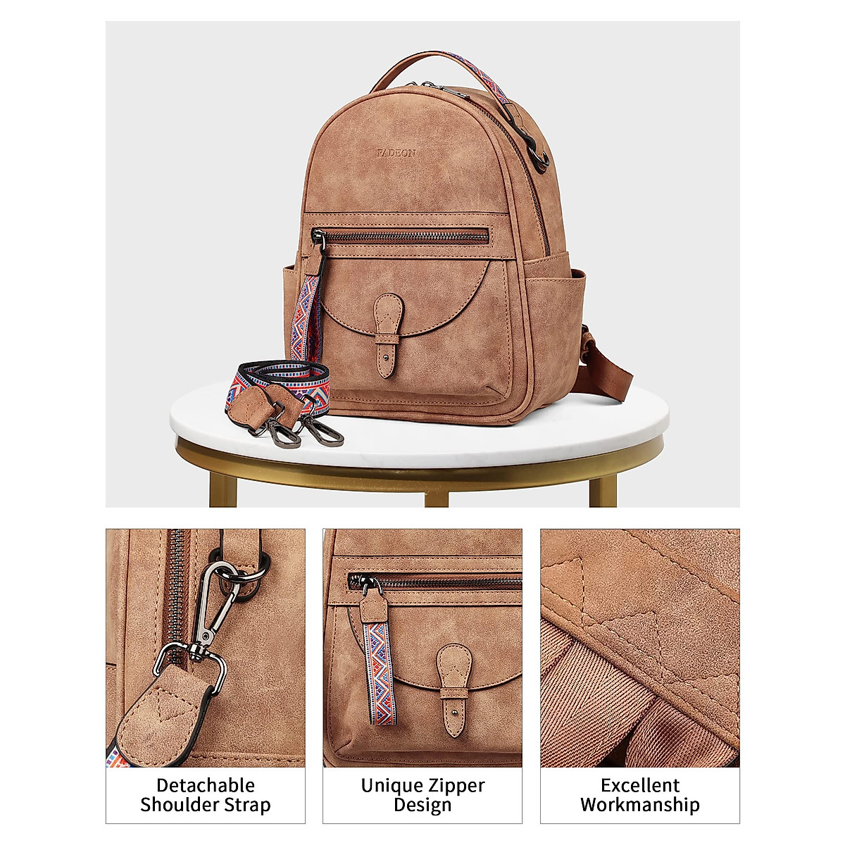 FADEON Mini Backpack Purse for Women, Designer Leather Cute Roomly Small Backpacks, Ladies Shoulder Backpack Fashion Handbag