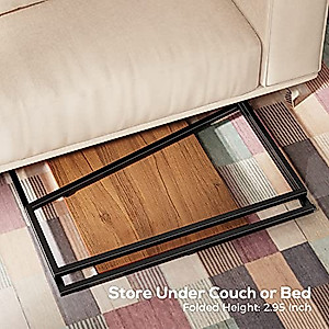 41 Inch Small Walnut & Black Folding Computer Desk, Sturdy Heavy Duty Foldable Table for Small Spaces Home Office Bedroom Outdoor Work Study Writing Collapsible Portable with Metal Legs, EPA Certified