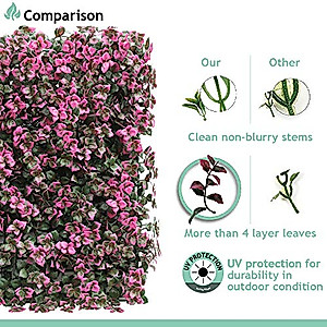 SunnyRoyal Artificial Boxwood Panels Topiary Hedge Plant UV Protected Privacy Ivy Screen Faux Greenery Wall Décor Outdoor Indoor Use Backyard Garden Decoration 20" x 20" Carnea Pink 30 Pieces