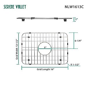 Serene Valley Sink Grid 16" X 12-1/2", Centered Drain with Corner Radius 1-1/2", NLW1613C