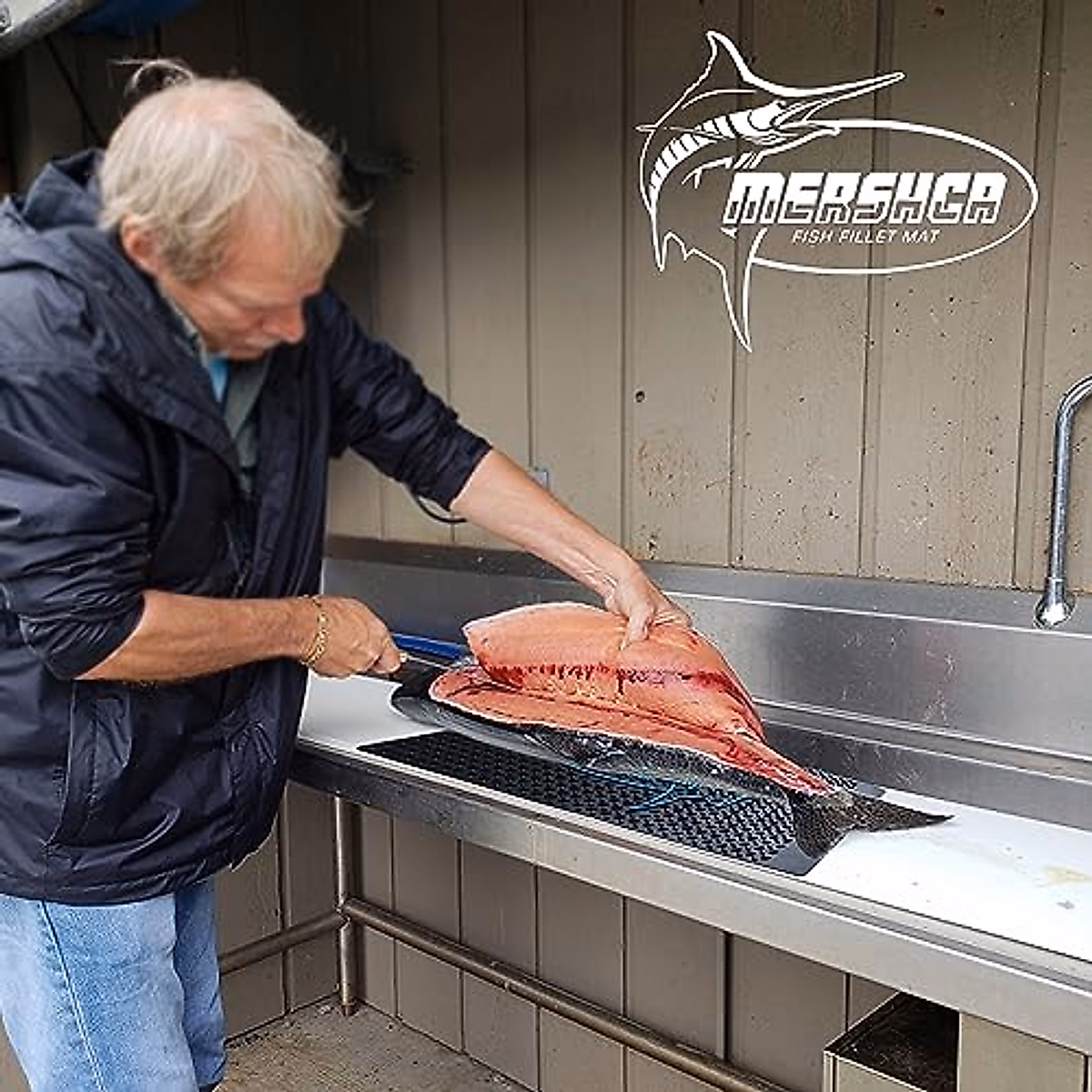 Mershca Fish Fillet Mat with Storage Bag, Portable Fish Cleaning & Cutting Board Grips Fish for Easy Filleting, Fish Mat for Scaling Fish, 14"x24"