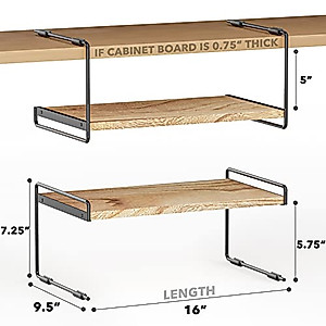 SpaceAid Cabinet Shelf Organizers 2 Pack, Kitchen Counter Organizer Rack Under Shelves Riser, Pantry Cupboard Storage Organization, Metal and Wood, Black and Natural, 16" Wide
