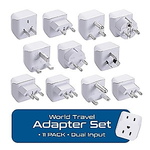 Ceptics World Travel Adapter Set - 2 in 1 USA to Europe, Asia, Africa, India, Japan, Australia, Brazil, China, Israel and more - 11 Pack - Safe Grounded - Works with Cell phones, Laptops, Chargers