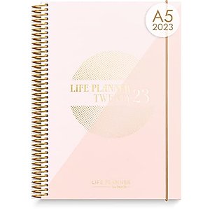 Burde Planner 2023 Life Planner Pink | 12 December 2022 - 7 January 2024 | Weekly & Monthly | 8.5x5.5" | Thick Paper | 142 Stickers Included