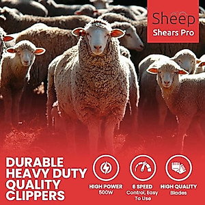 Sheep Shears Pro 110V 500W Professional Heavy Duty Electric Shearing Clippers with 6 Speed, for Shaving Fur Wool in Sheep, Goats, Cattle, Other Farm Livestock Pet, with Grooming Carrying Case CE