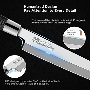 KANKIKUSUI Sashimi Knife, 9.3" Sushi Knife Set with Sharpener/Gift Box, HC70cr17mov Yanagiba Knife