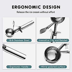 KITEXPERT Ice Cream Scoop, 18/8 Stainless Steel Cookie Scoop with Trigger, Premium Cookie Dough Scooper for Baking, Portion Control Disher Scoop for Cupcake Batter, Muffin, Dishwasher Safe #12