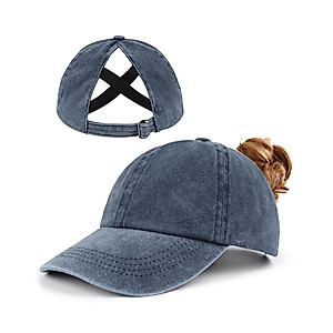 Zylioo XXL Vintage Messy Bun Ponycap,Adjustable Pigment Dyed Ponytail Baseball Hat,Denim Breathable Dad Hats