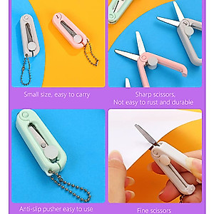 5 Packs Morandi Mini Scissors with Key Chain Mini Telescopic Small Foldable Scissors Portable Safe Pocket Travel Scissors Retractable Kids Shears Sharp for Cutting, Scrapbooking, Crafting, Sewing