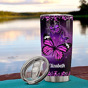 Wassmin Butterfly Tumbler Personalized Gift Stuff For Women Girls Lady Mom Custom Name Jewelry Drawings Style Tumblers 20oz 30oz Coffee Travel Mug Birthday Christmas Customized Cup Gifts (Purple)