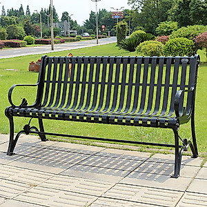 TVDPI Cast Iron Benches for Outside, Outdoor Patio Bench, Outdoor Benches Weatherproof, Black Steel Cast Iron Frame Chair, Garden Bench Clearance for Yard, Porch, Park