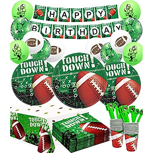 Football Party Decorations Football Birthday Party Decorations Football Party Plates Napkins Cups Tablecloth Balloons Banner for Football Touchdown Game Day Tailgate Party Supplies