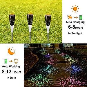 Solar Lights Outdoor , 4Pcs Garden Decor Solar Torch Lights with Color Changing&Warm White 2 Lighting Mode Waterproof Solar Garden Lights for Garden Dark Corner,Flower Bed,Walkway Lighting Decoration