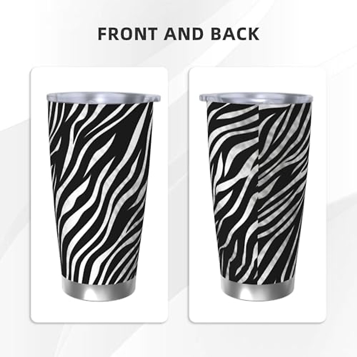 Zebra Print Tumbler with Lid and Straw 20oz Stainless Steel Car Cup for Hot and Cold Drinks, Double Wall Insulated Travel Coffee Mug Reusable Drink Thermos Cup Birthday Gifts