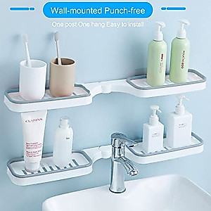 ZSSM Corner Shower Caddy 180° Rotatable Dual purpose No-Drilling Waterproof Wall Mounted Bathroom Shelf Organizer Rack Plastic, NO-Drilling Removable Bathroom ​Shower Shelf for Bathroom & Kitchen