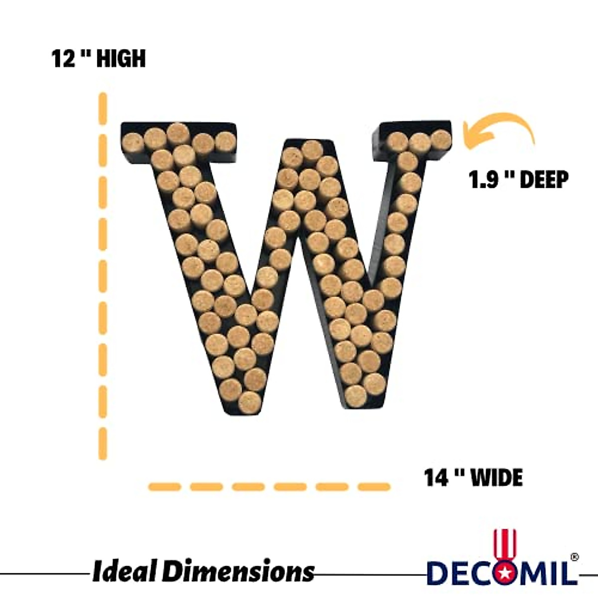 Decomil Wine Cork Holder (A-Z) (Letter W) | Decorative Wine Letters Cork Holder (W) | Wall Art Cork Holder Decor (W)
