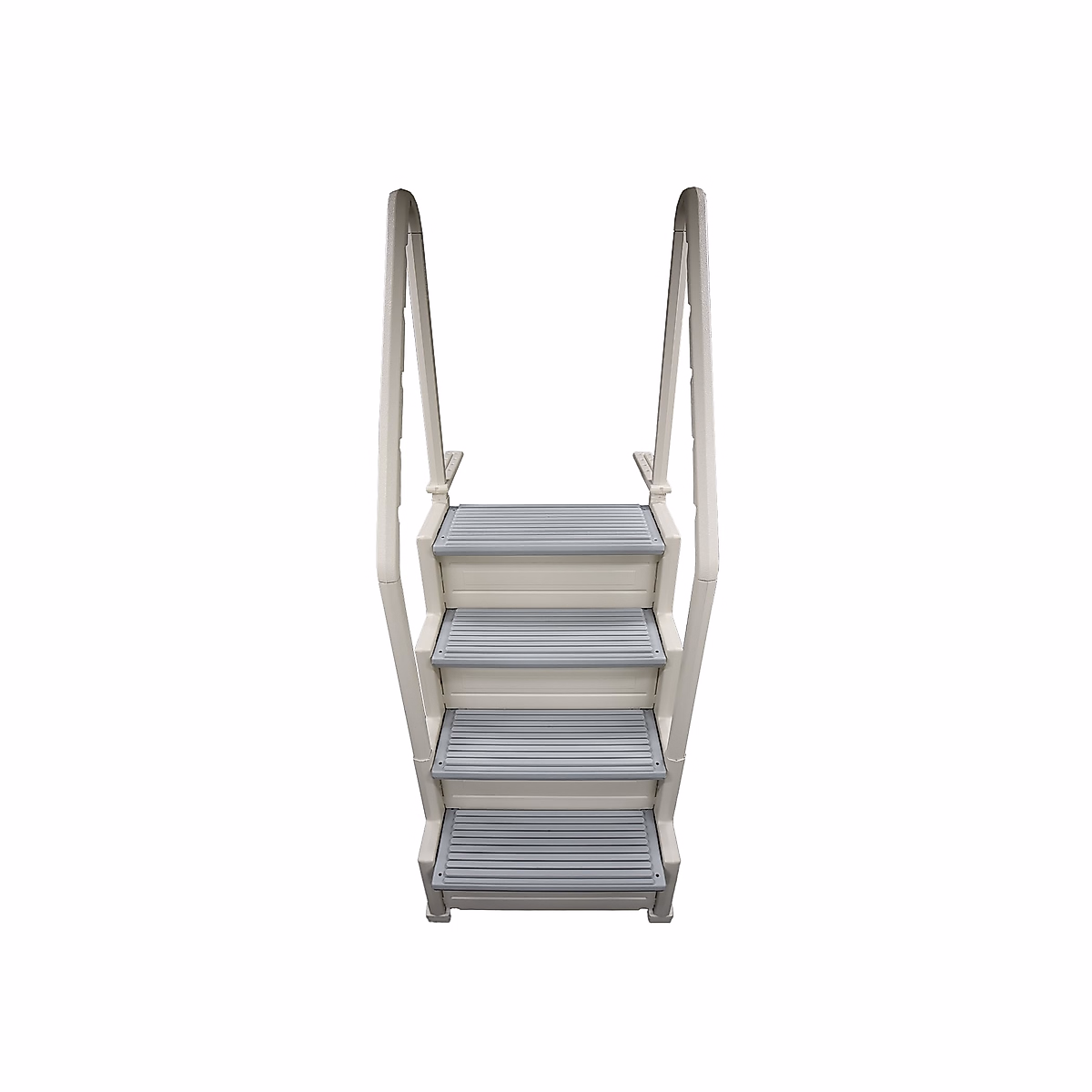 Confer Plastics Step-1X: Sturdy Above Ground Entry System with Dual Handrails and Slip-Resistant Steps, Easy Installation, Supports up to 400 lbs - Proudly Made in USA. Warm Grey with Grey Treads