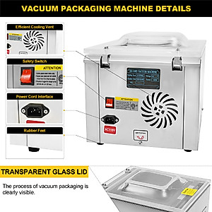 CNCEST Chamber Vacuum Sealer Machine,110V 120W Stainless Steel Tabletop Commercial Kitchen Food Chamber Vacuum Sealer Packaging Machine for Food,Fruit,Home, Commercial Using