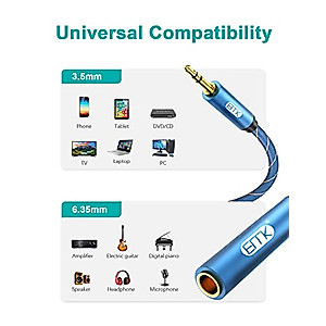 EMK 1/4 to 3.5mm Adapter, 1/4" Female to 1/8" Male Stereo Audio Adapter for Speaker,Amplifiers, Guitar, Home Theater Devices, Laptop, Headphones (3.3FT/1M)