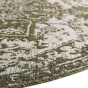 Unique Loom Outdoor Collection Area Rug - Dubai (4' 1' Round, Green/ Ivory)