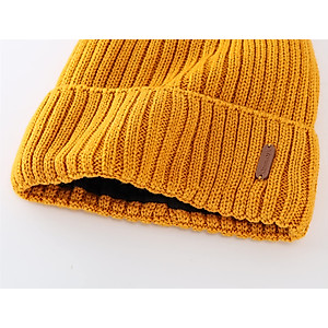 Connectyle Knit Cuffed Beanie Hat for Men Women Fleece Lined Warm Knitted Winter Hats Mustard Yellow