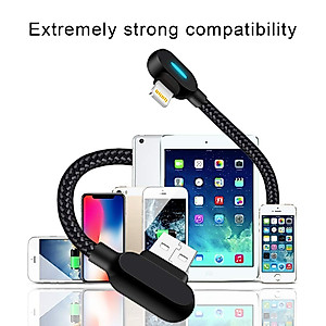 LED iPhone Charger Cable 10 FT 3Pack Right Angle Lightning Cable 90 Degree Nylon Braided Charging Cord Gaming USB Charging/Sync Compatible with iPhone 13 12 11 Pro XS MAX XR X 8 7 6S Plus SE iPad