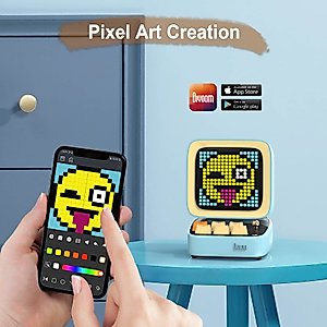 Divoom Ditoo Retro Pixel Art Game Bluetooth Speaker with 16X16 LED App Controlled Front Screen (Blue) …