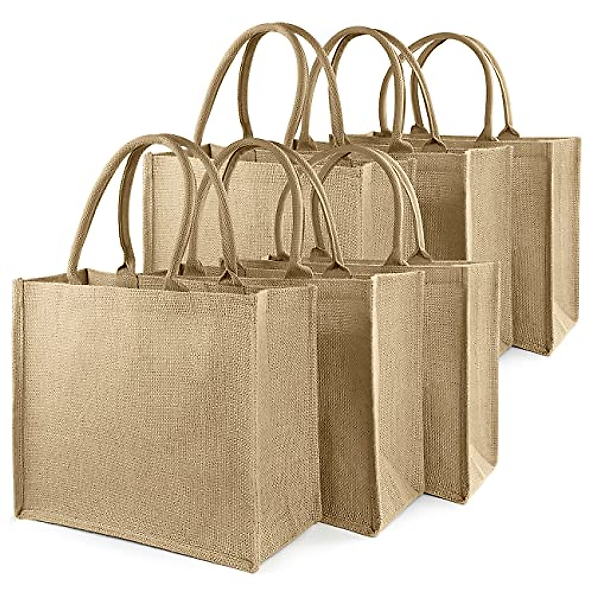 Jute Tote Bags, Burlap Bags with Laminated Interior and Soft Handles, Reusable Shopping Bags Grocery Bag, Blank Burlap Tote for Embroidery DIY Art Crafts, Decoration, Printing (6Pcs Horizontal style)