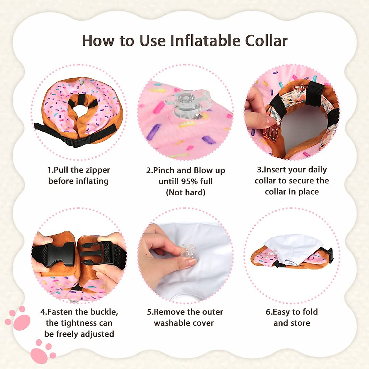 Inflatable Dog Cone Collar,Soft Dog Neck Donut Recovery Collar for Dogs and Cats After Surgery, Prevent Pets from Biting & Scratching, Elizabethan Collar for Small Medium Dog (Pink,M)