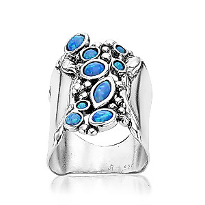 925 Sterling Silver Shield Ring With Multiple Bold Opal Textured Vintage Look Stylish Hypoallergenic Nickel and Lead-free, Artisan Handcrafted Designer Collection Made in Israel (Size 5-11)