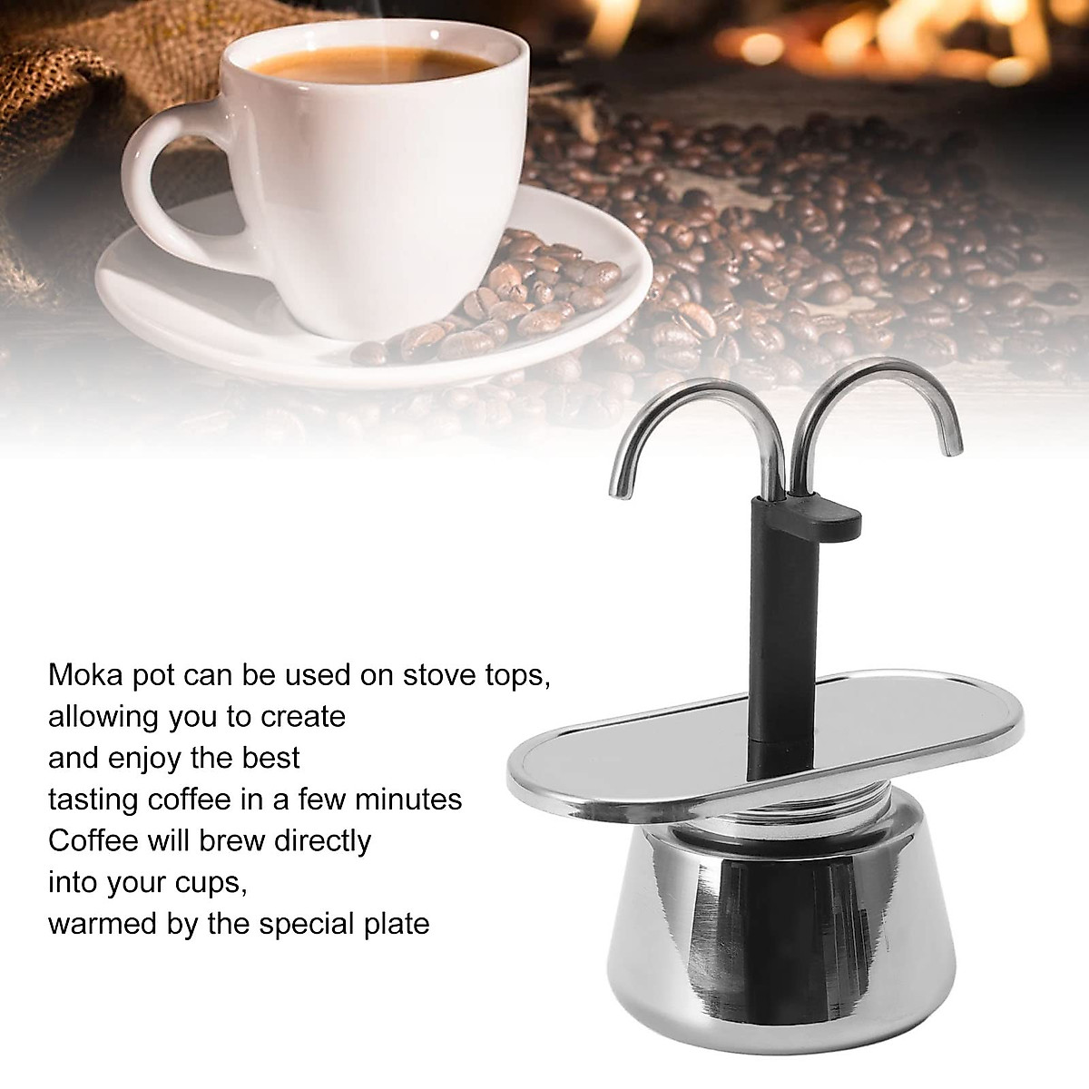 Fdit Stovetop Mini 2 Cup Moka Pot Double Head Stainless Steel Mocha Coffee Pot Great Flavored Italian Style Espresso Delicious Coffee Maker