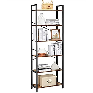 VASAGLE 6-Tier Tall Bookshelf, Large Bookcase with Steel Frame, Deep Book Shelf for Living Room, Home Office, Study, 11.8 x 26 x 73.2 Inches, Industrial Style, Rustic Brown and Black ULLS062B01