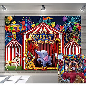 GYA Red Circus Backdrop Amusement Park Tents Stratus Playground Carnival Carousel Kids Boy Girl 1st First one Birthday Party Background Photo Baby Shower, 7x5FT(width 210cm x Height 150cm)