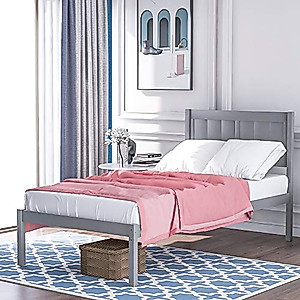 Swellsuite Wood Platform Bed Frame for Kids, Twin Bed Frame with Headboard and Support Legs for Boys and Girls, Twin Platform Bed with Wood Slats, No Box Spring Needed, Twin Size, Gray.