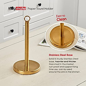Kingmate Gold Paper Towel Holder Countertop, Free Standing Kitchen Roll Holder, Rust-Proof Base, Stainless Steel, One Hand Tearing (Gold)