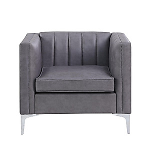 Morden Fort Living Room Chair and Sofa Couch Set, 2 Pieces of Modern Minimalist Upholstered Faux Leather Furniture with Metal Legs for Bedroom, Apartment, Lounge Room Grey