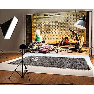 Leyiyi 5x3ft Vintage Chemistry Lab Backdrop Rustic Wooden Cottage Retro Maps Chemist Microscope Retro Periodic Elements Table Quil Photo Background Cowboy Kids Portrait Studio Prop Vinyl Banner