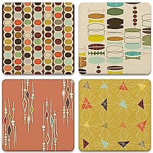 CoasterStone Absorbent Coasters, 4-1/4-Inch, "Retro Modern", Set of 4
