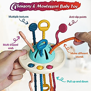 Baby Toys 6 to 12 Months, Sensory Montessori Toys for Babies 1+Year Old, Food Grade Silicone Pull String Teething Toys, Baby&Toddler Toys with Turtle Toy, Travel Toys, Gift for Babies 0-6 12-18 Months