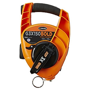 Keson G3X150BOLD Bold Chalk Line Reel with 3X1 Rewind, 12-Ounce Chalk Capacity, 150-Foot